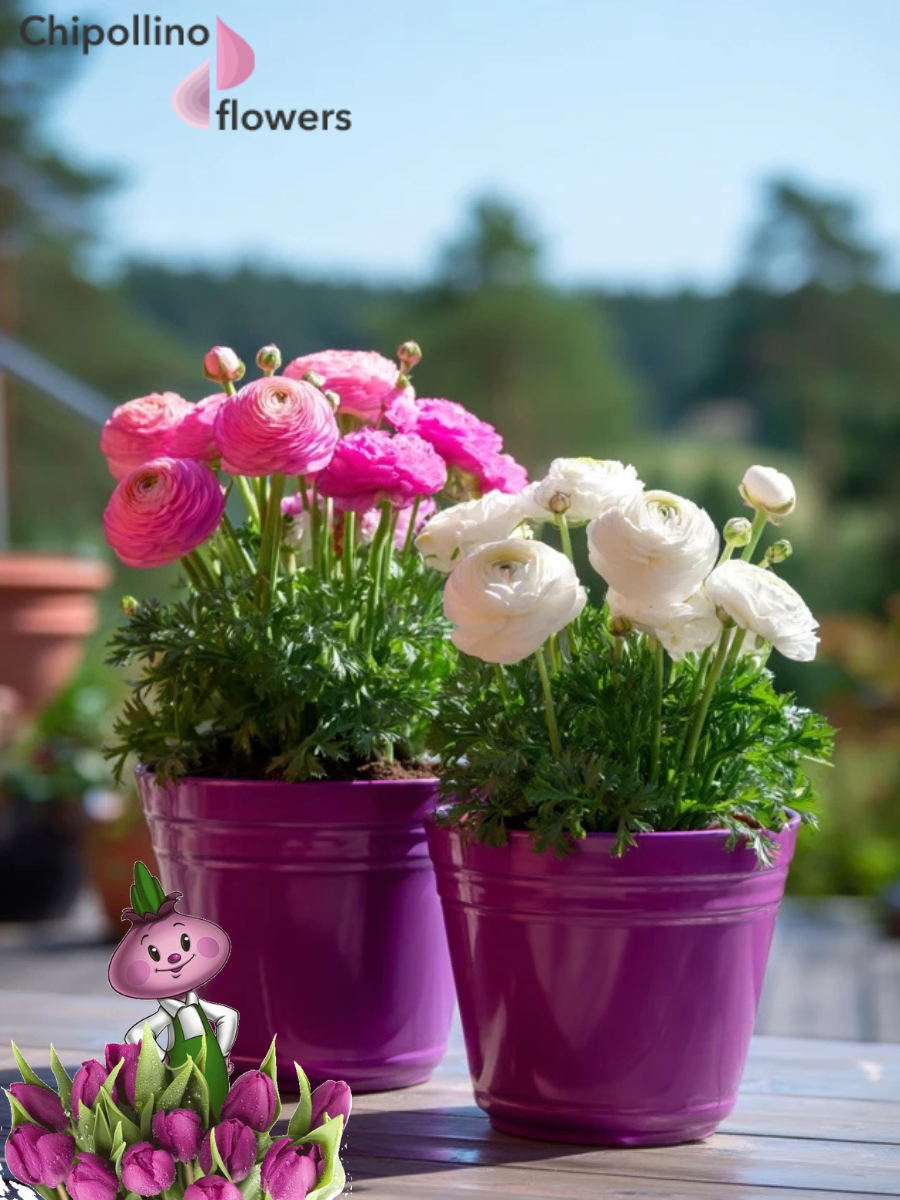 Луковицы цветов, chipollino flowers, TWIN, ранункулюс PINK 10 ШТ / ранункулюс WHITE 10 ШТ (20 луковиц)