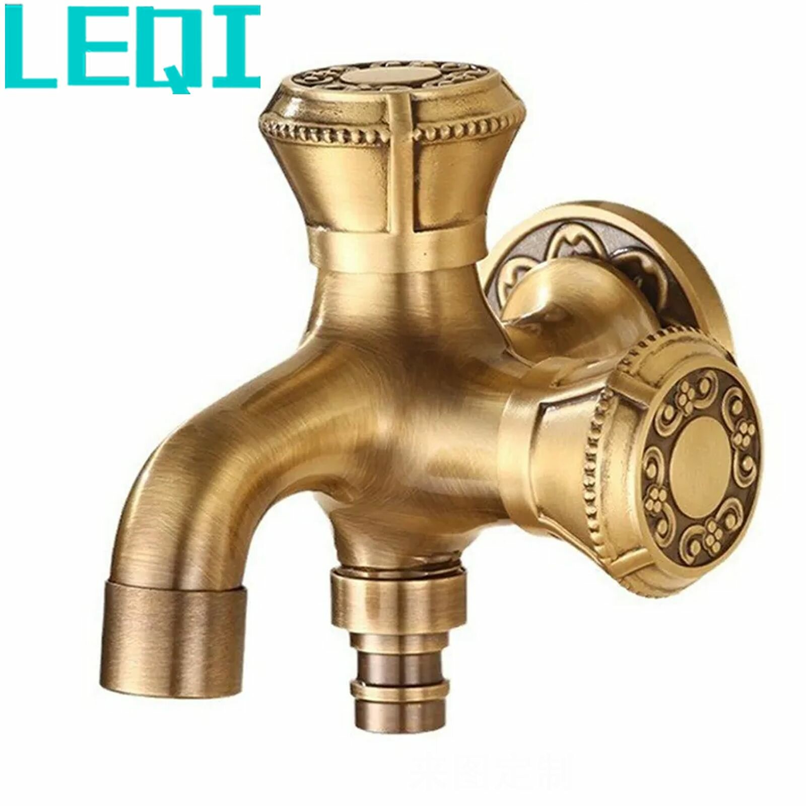 Кран водоразборный латунный LEQI для бани, сада и дачи, цвет бронза Q, высота 90 мм, с комплектом монтажных частей