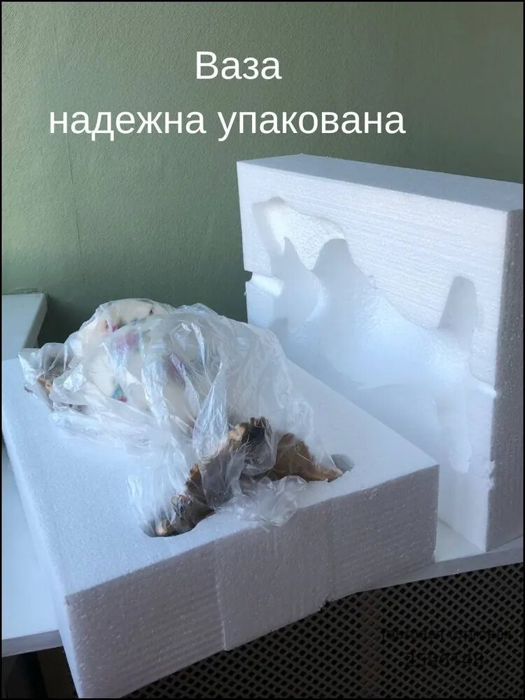 Ваза 43 см гипсовая, белая с бронзовыми акцентами, для букетов и сухоцветов — фото 1