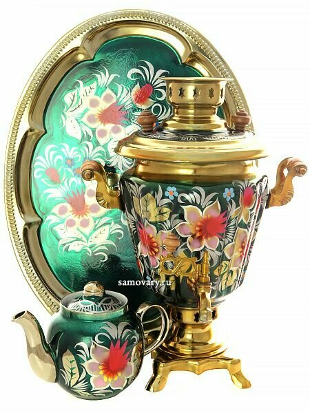 Набор самовар электрический 3 литра с художественной росписью "Розовые лилии"