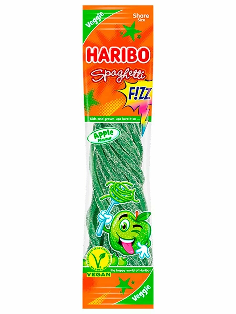 Мармелад жевательный Haribo Spaghetti Fizz Apple / Харибо Кислые спагетти с яблоком, 200 гр. (Испания)