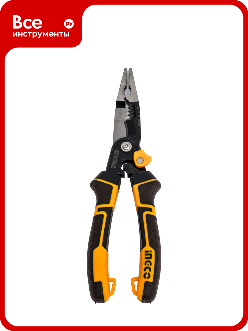 Утконосы INGCO 6в1 HMFLNP28200 тонкогубцы с диэлектрическим покрытием CrV, рукоятки TPR, частичная насечка