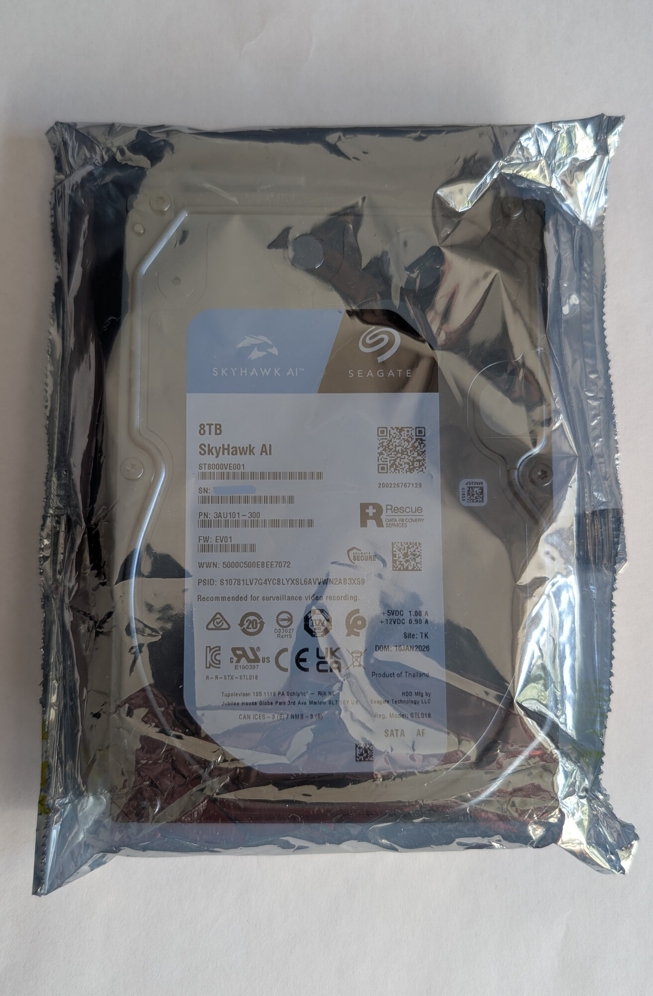 Жесткий диск Seagate Surveillance SkyHawkAI 8Tb ST8000VE001 7200rpm 256Mb (Original, Not refurbished)