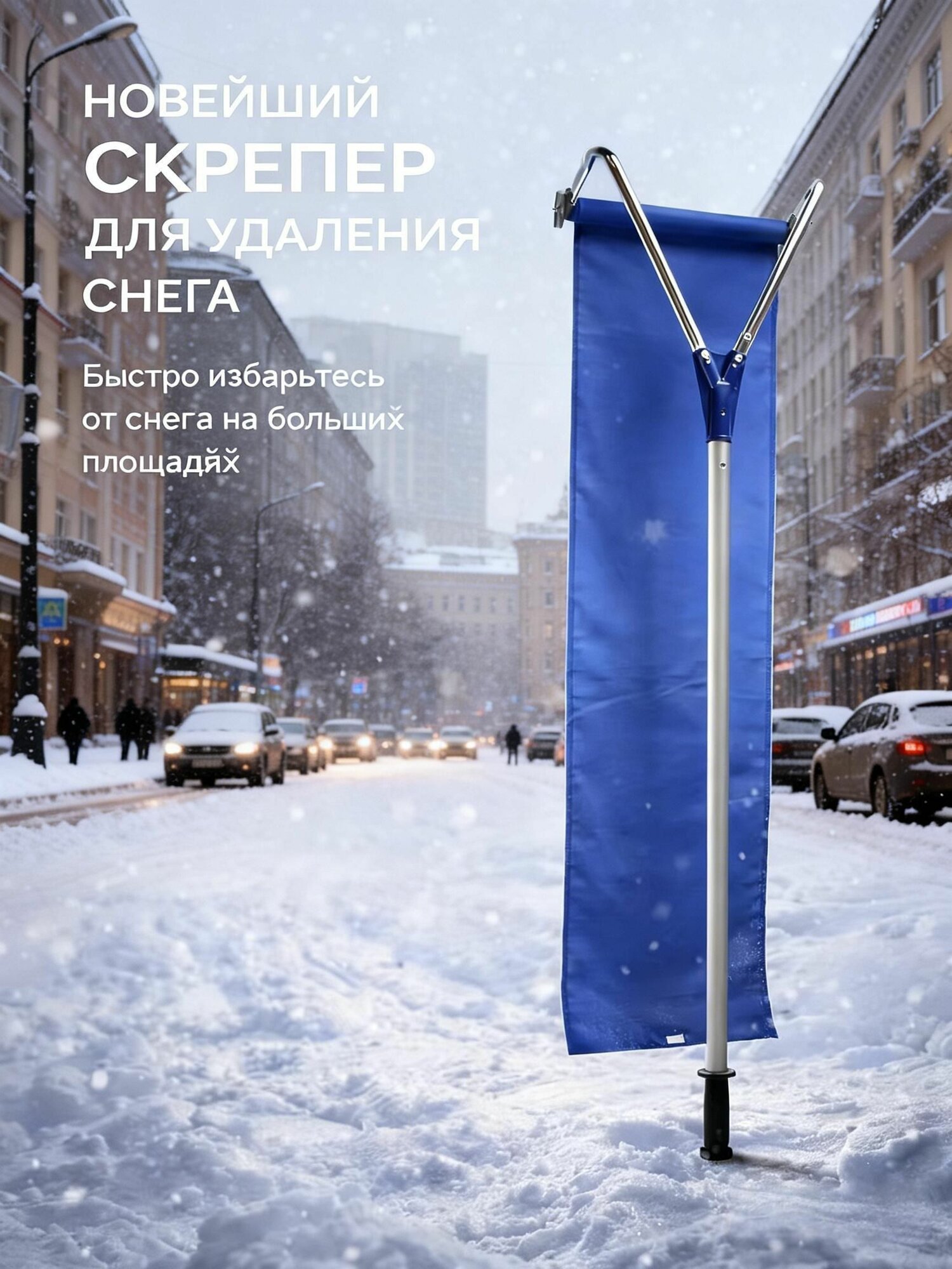 Скребок-ледоруб для кровли синий алюминий Оксфорд 4,5 м регулируемая длина 180-660 см с роликами удобно очищать кровлю от льда и снега зимой