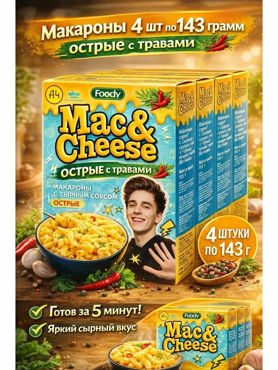 Макароны 4 шт по 143 грамм острые с травами Mac&Cheese