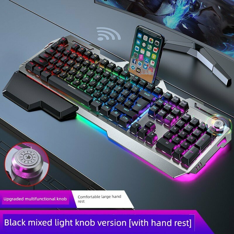 Беспроводная механическая клавиатура с RGB-подсветкой, черный радужный свет, прокрутка, 104 клавиши