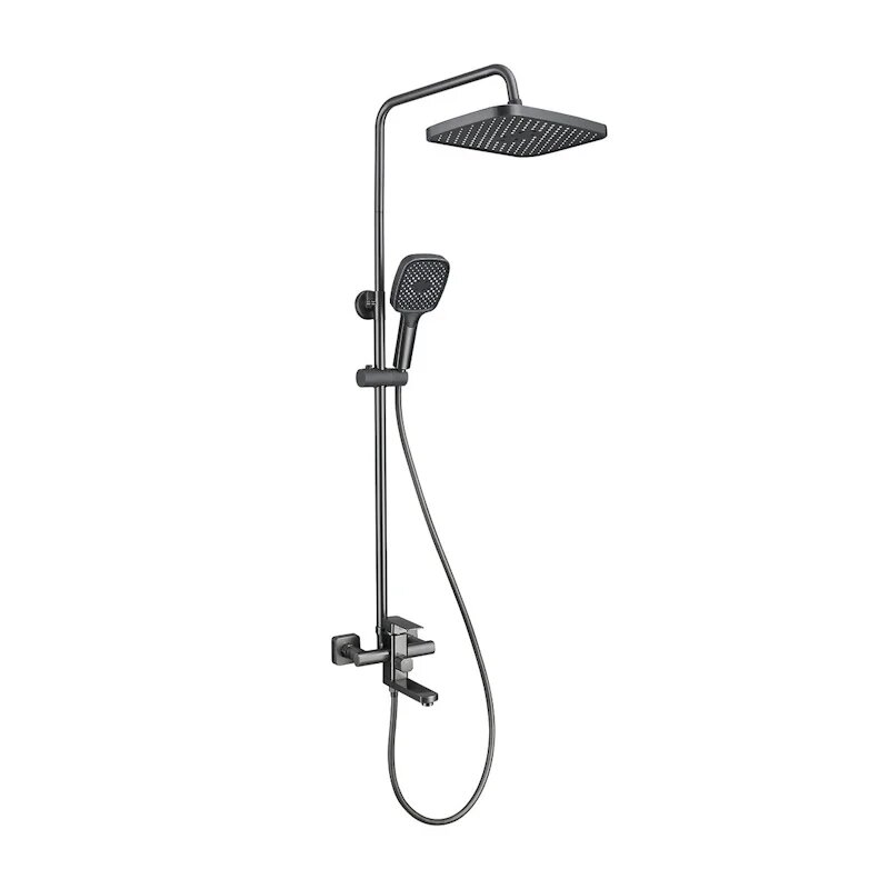 Душевая стойка ProHanss P60 P60.24.09 со смесителем, черная, серая, матовая, душевая система с тропическим душем, с изливом, с лейкой