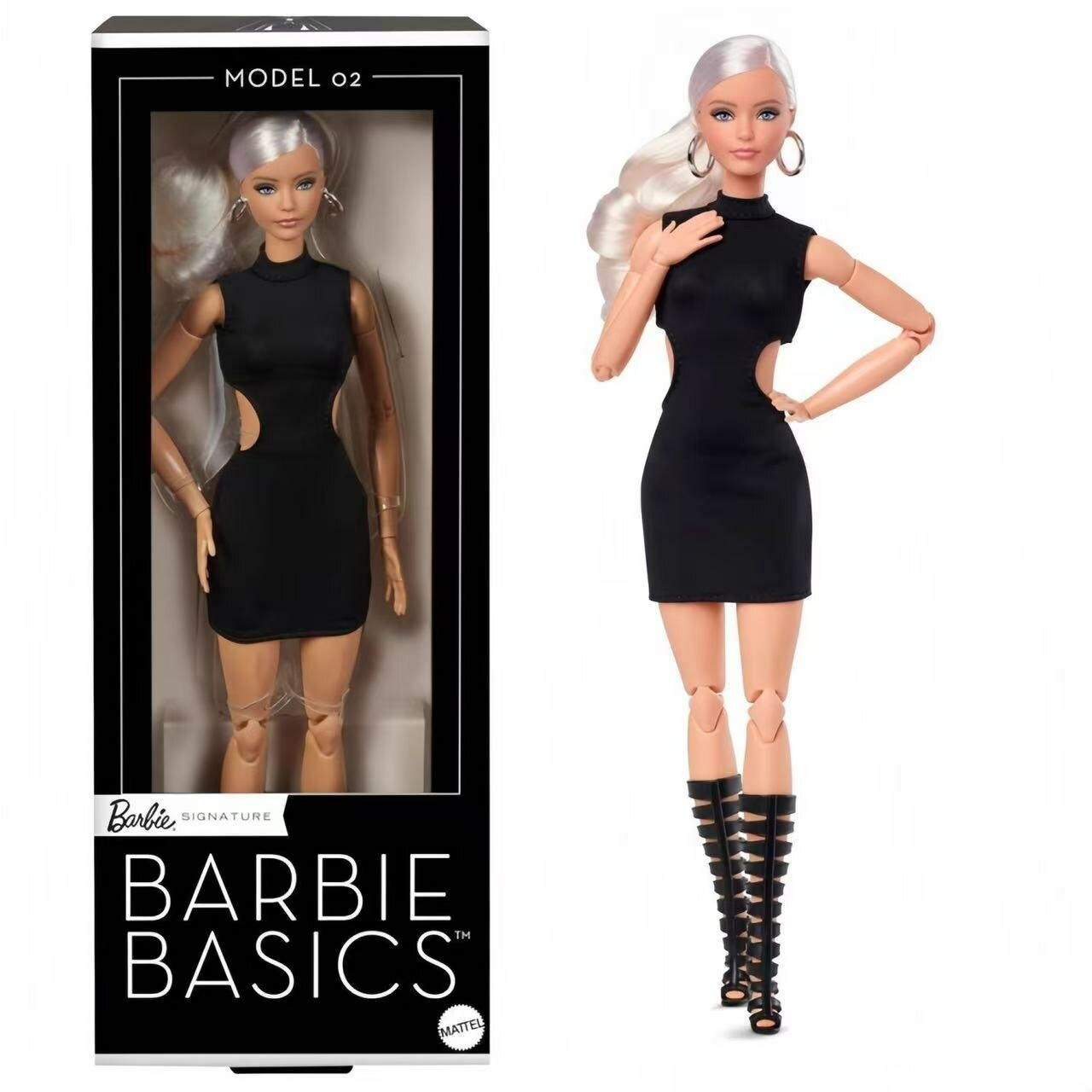 Коллекционная кукла Barbie Basics Модель 02, серебристые волосы, черное платье, взрослая коллекционная фигурка