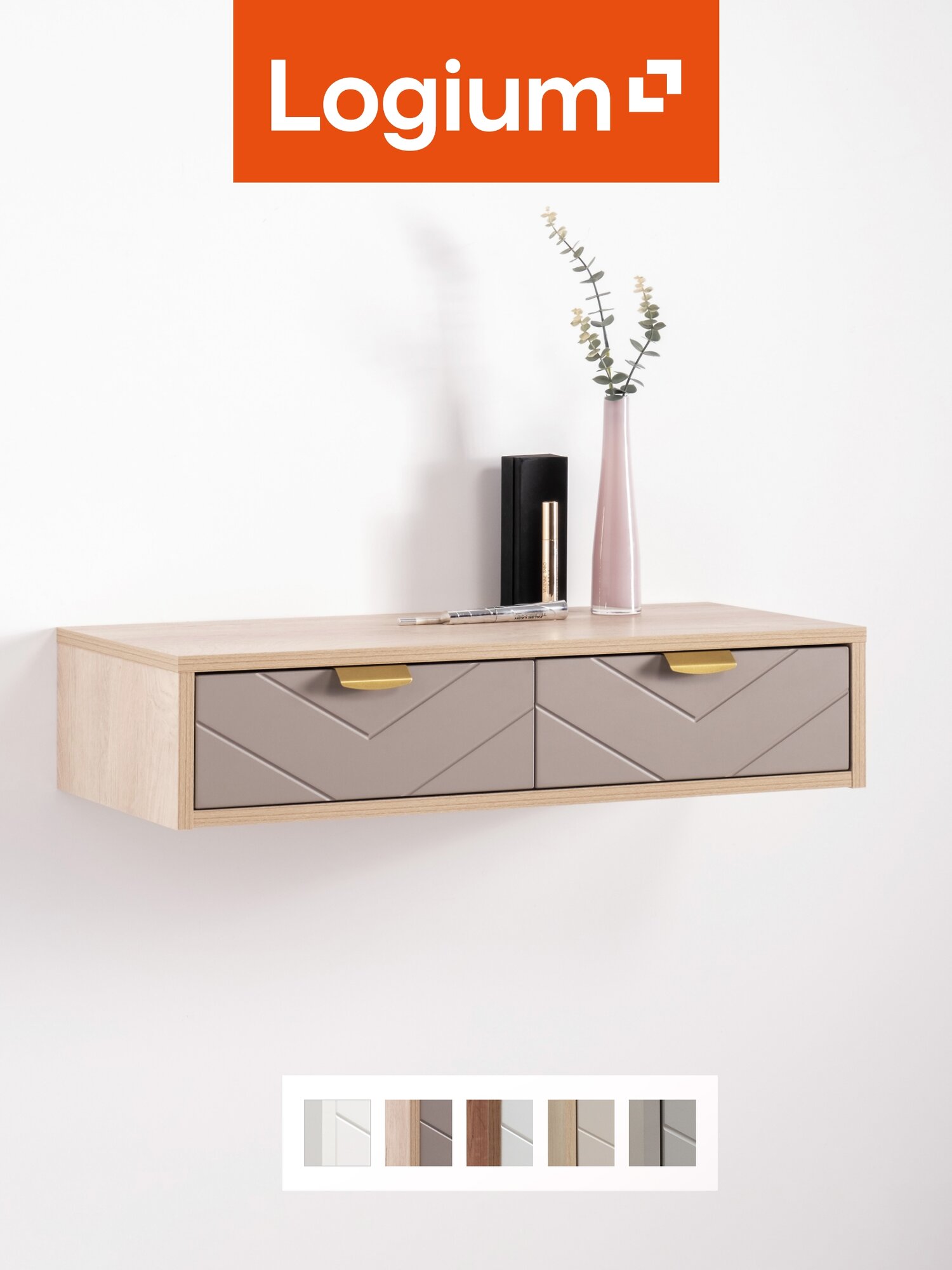 Туалетный столик подвесной LOGIUM Венеция 16.155.02 Дуб эндгрейн элегантный, Веллюто каппучино, 75 см х 34 см х 16 см