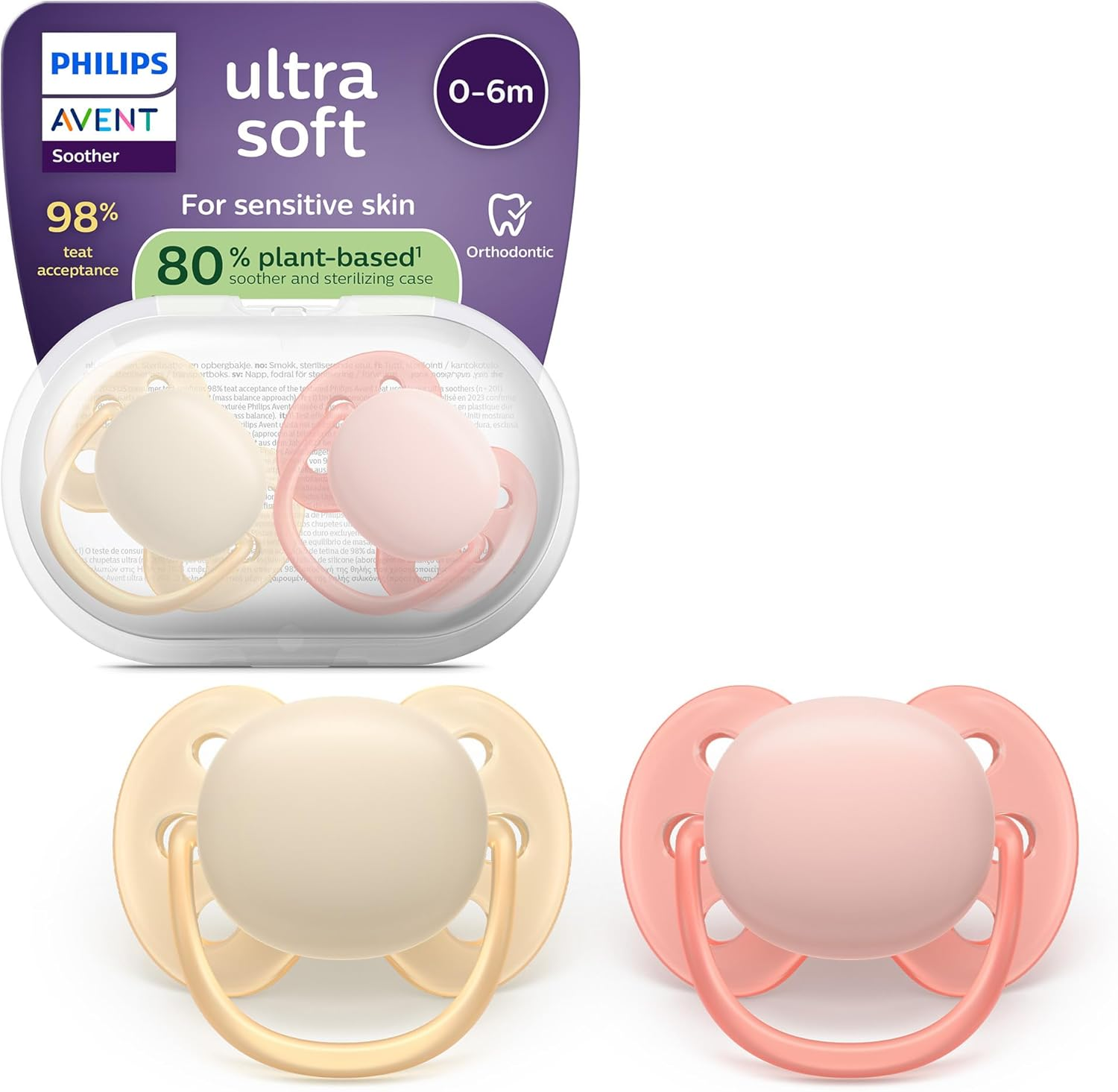 Пустышка Philips Avent Ultra Soft SCF091/38 0-6 мес, оранжевый/розовый, 2 шт