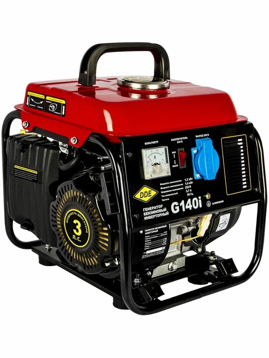 Генератор бензиновый DDE инверторного типа G140i, 1 фаза, 1,3/1,4 кВт, 3 л. с, красный/черный