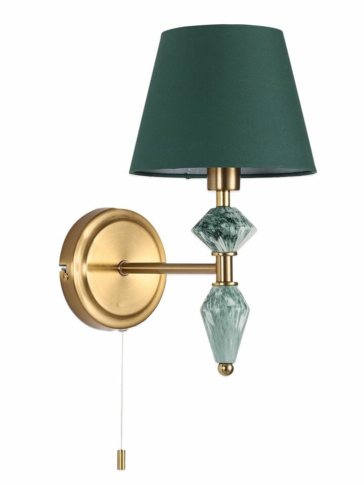 Бра настенное с выключателем Lumion Vermont 8275/1W, латунь/зеленый, E14, 40Вт, тканевый плафон