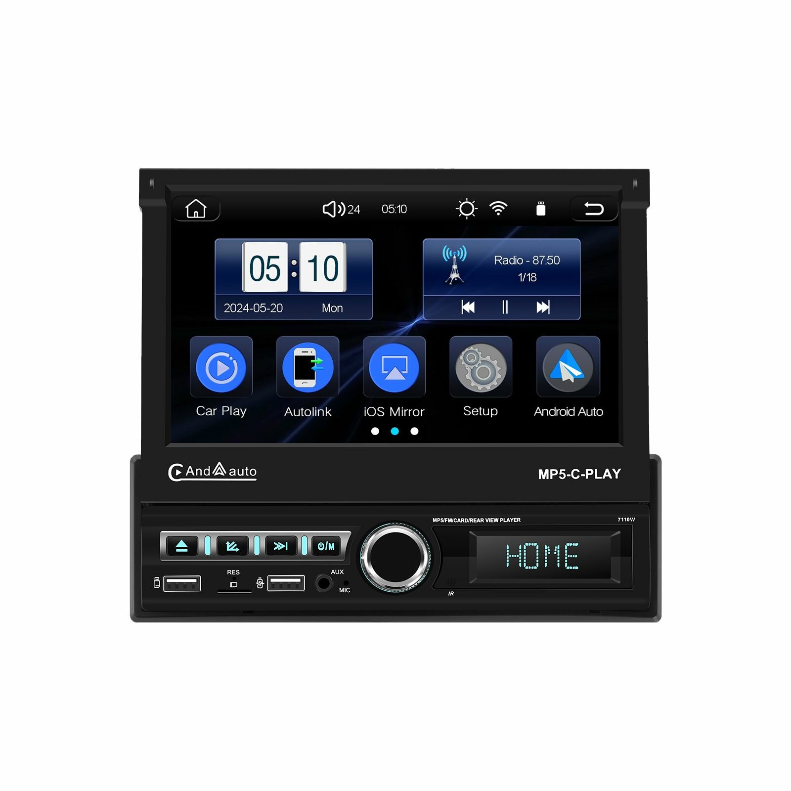1 Din 7 дюймов 2+64GB магнитола Сенсорный экран Универсальный автомобильный мультимедийный плеер, mirrorlink, Bluetooth/функции FM/Carplay/Android auto