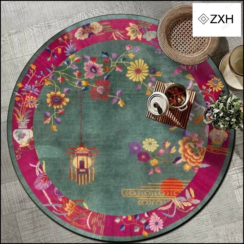 Новый круглый нескользящий ковер с цветами в китайском стиле, 120 см