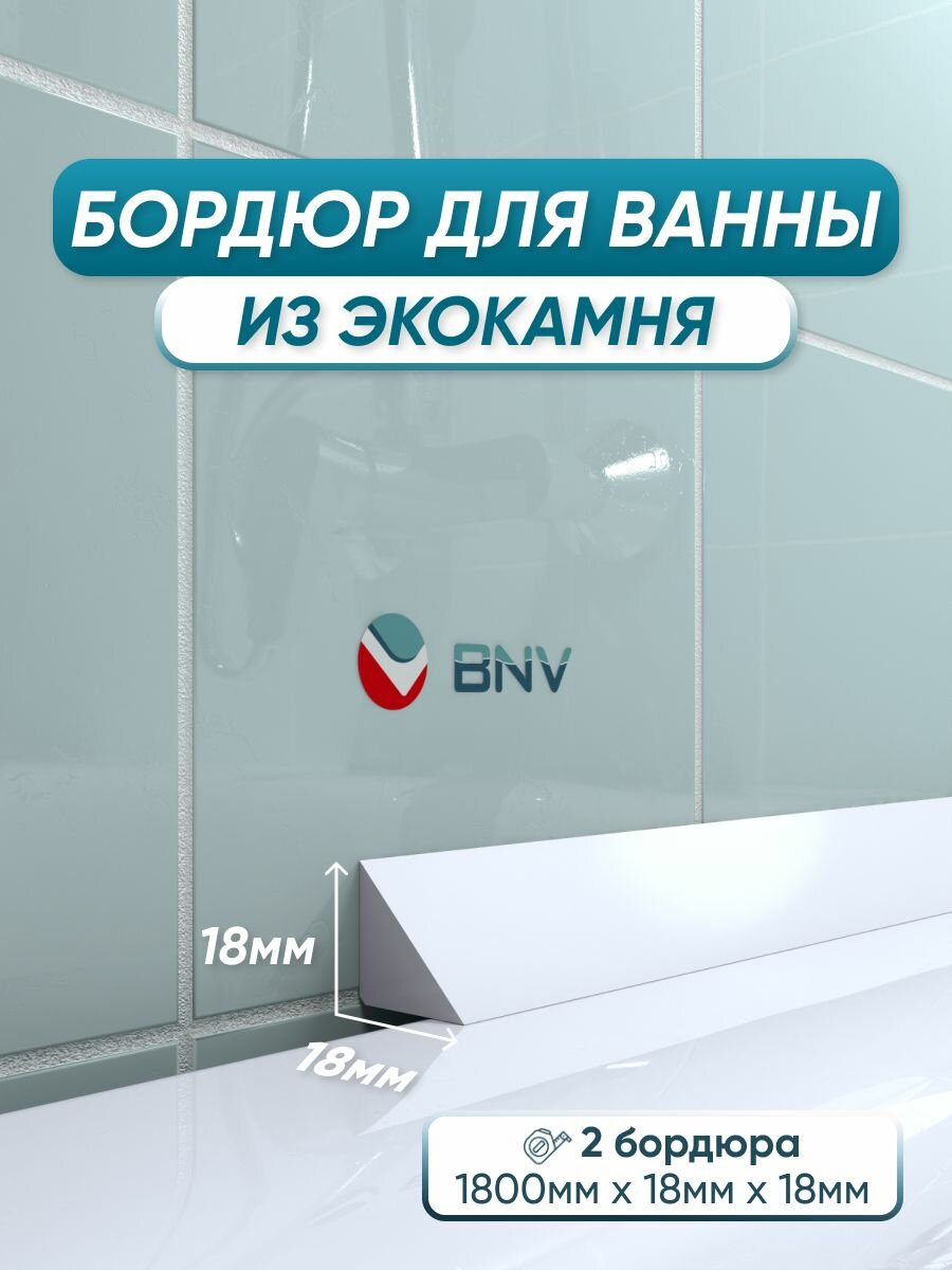 Акриловый бордюр плинтус для ванны BNV КХ24 180 сантиметров 2шт, белый цвет, глянцевая поверхность