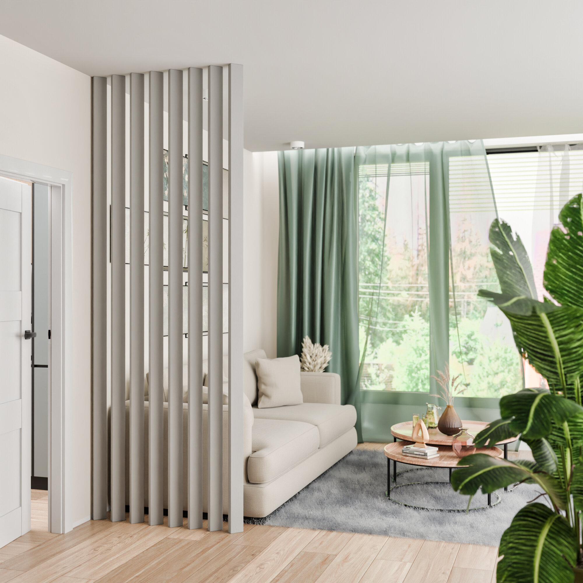 Реечная перегородка для зонирования пространства 980 мм , Светло-серый