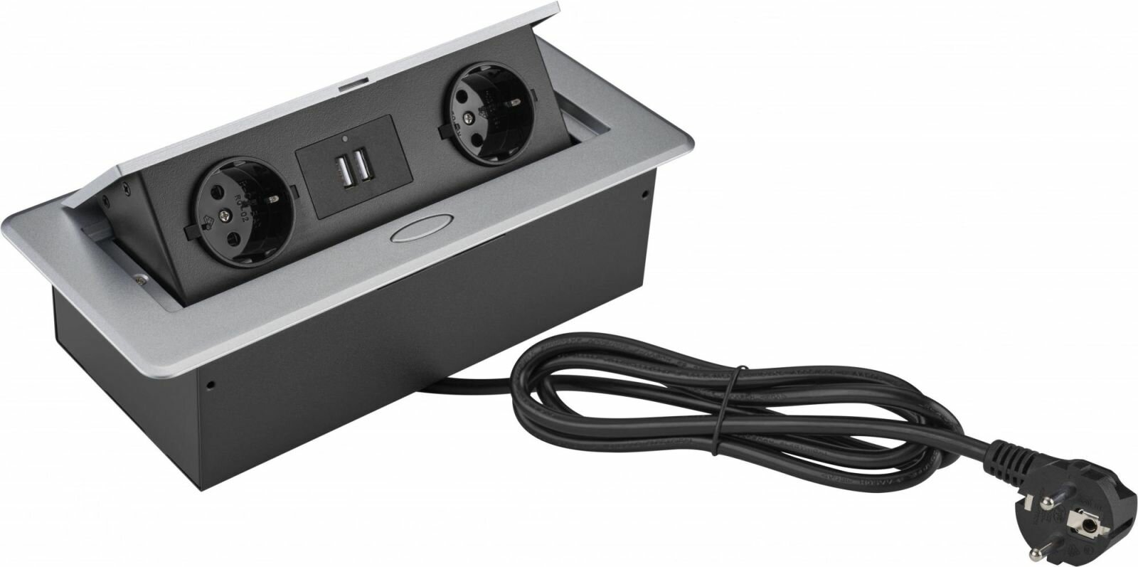 Розетка CACTUS для столешницы, 26,5х11,8х6,5 см, серая (CS-SOCKET-EU/USBA-GY)