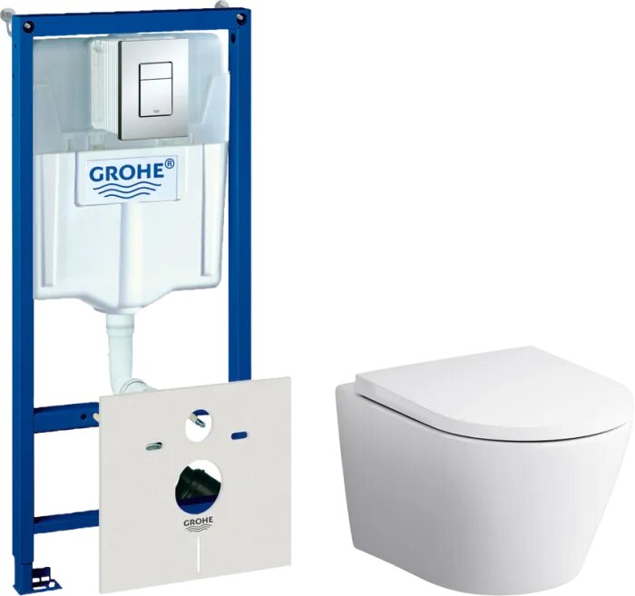 Комплект Унитаз подвесной AM.PM Sense C741701SC безободковый, с микролифтом + Система инсталляции для унитазов Grohe Rapid SL 38772001, 3 в 1 с кнопк