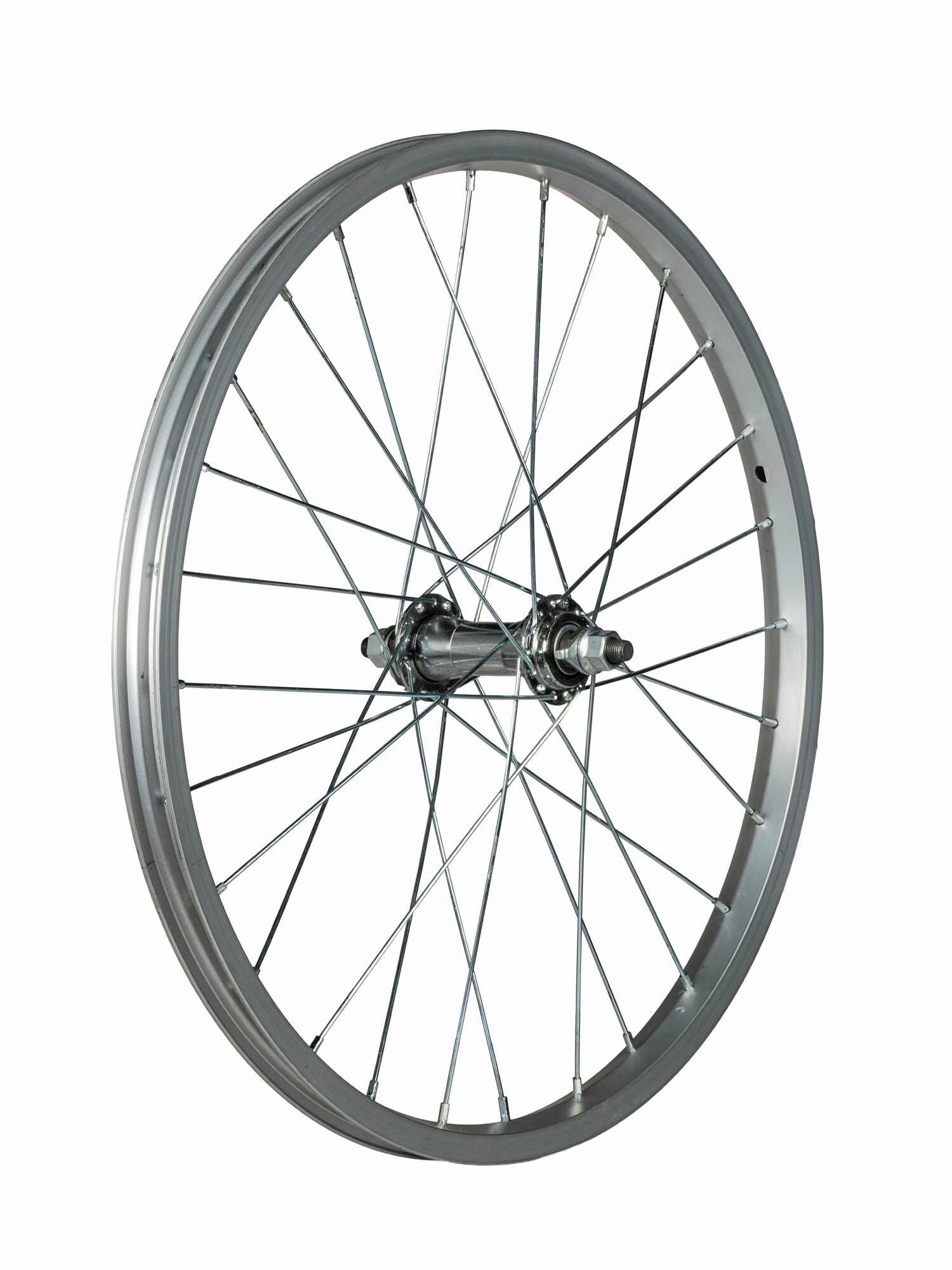 Колесо велосипедное 20 дюймов переднее в сборе VelRosso одинарный алюминиевый обод втулка под гайку