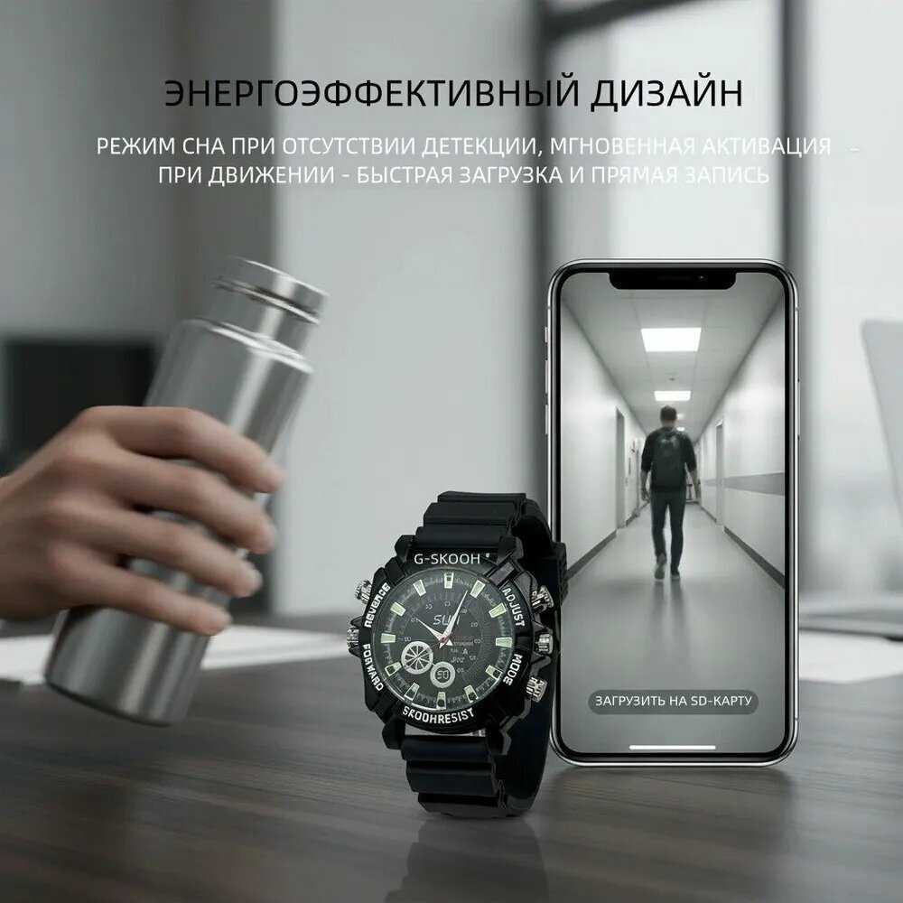 Спортивные часы с камерой, запись видео в формате 2K QHD, портативный носимый дизайн, мгновенная активация записи, широкоугольный объектив 100 градусов