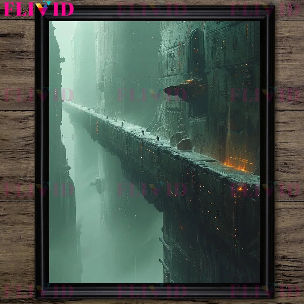 Футуристический город, абстрактная картина на холсте 50x70см, цвет F