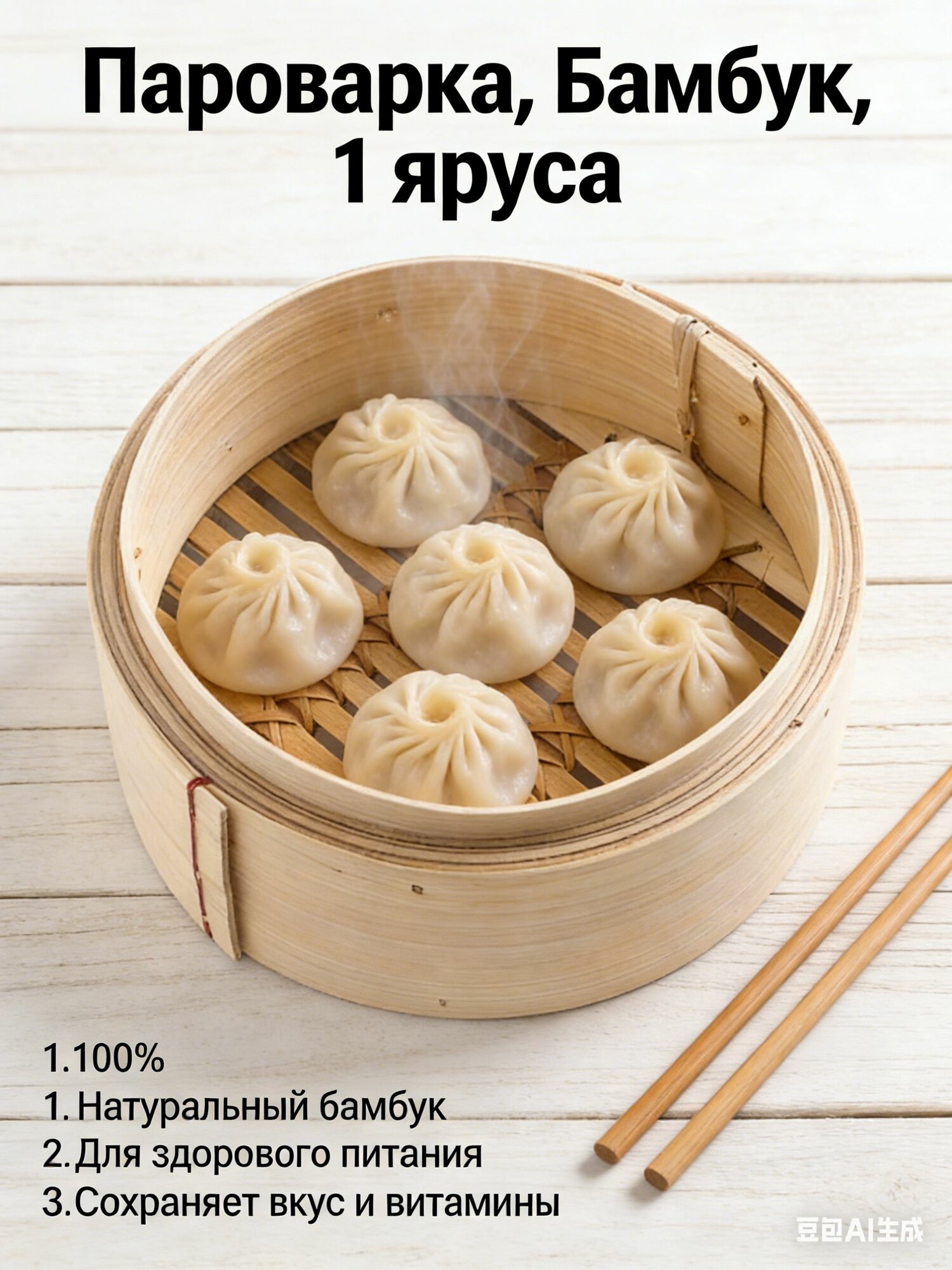 Пароварка бамбуковая 20 см (8 дюймов), традиционная китайская корзина для приготовления на пару манты, пельменей, овощей и дим-самов