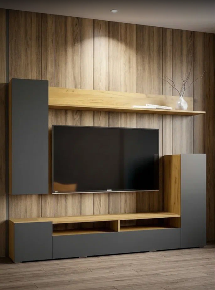 Стенка модульная "Диаманд" графит, 213х37х168 см