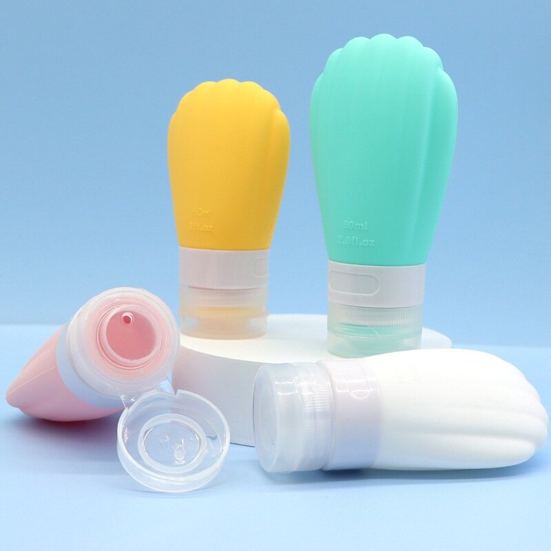 Набор из 4 цветов силиконовых бутылочек для путешествий, 80 мл, с этикетками и ПВХ, полный комплект для косметики