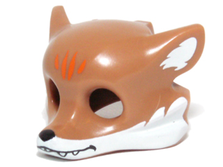 Minifigure, Headgear Mask Fox with White Fur and Orange Markings Pattern, 14290pb02 Medium Nougat U