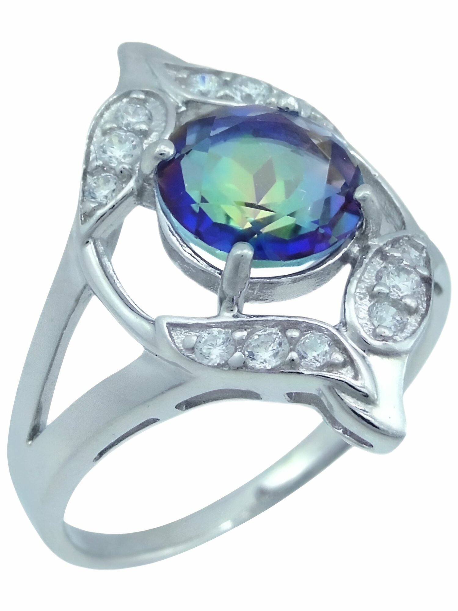 Кольцо тонкое, серебро, 925 проба, родирование, фианит, кварц