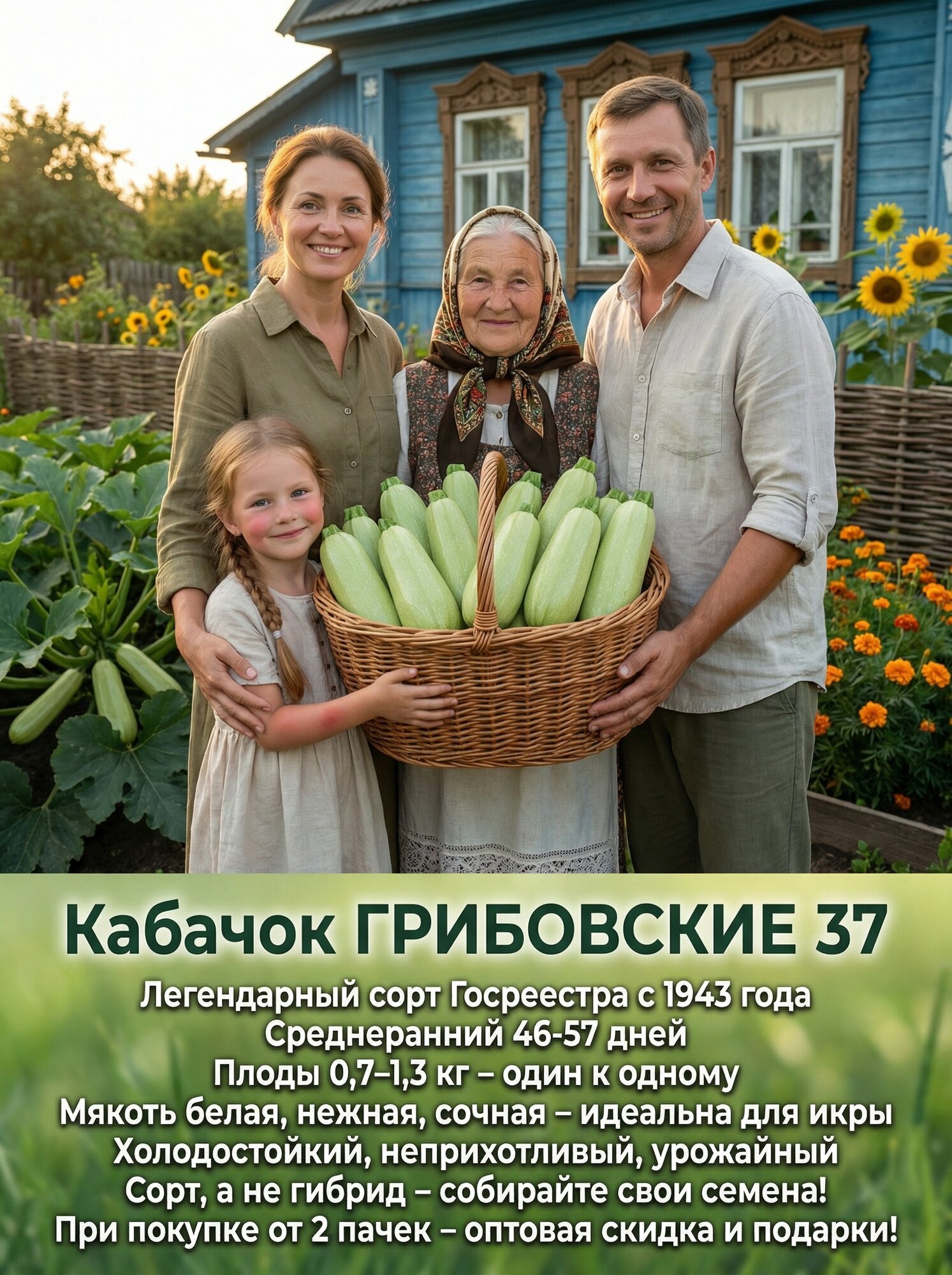 Кабачок грибовские 37, 2 г Легендарный сорт Госреестра с 1943 года! Среднеранний 46-57 дней, идеален для икры и консервации, холодостойкий, для открытого грунта, семена урожая 2026 г.