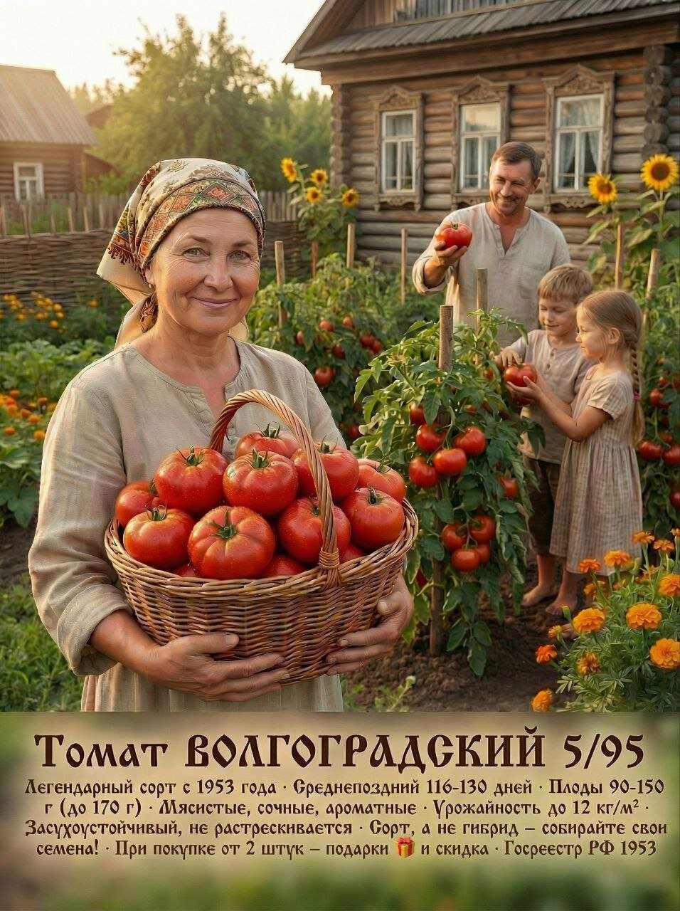 Томат волгоградский 5/95 Легендарный сорт Госреестра с 1953 года! Среднепоздний, индетерминантный 70-100 см, мясистые, для свежих салатов и переработки, засухоустойчивый