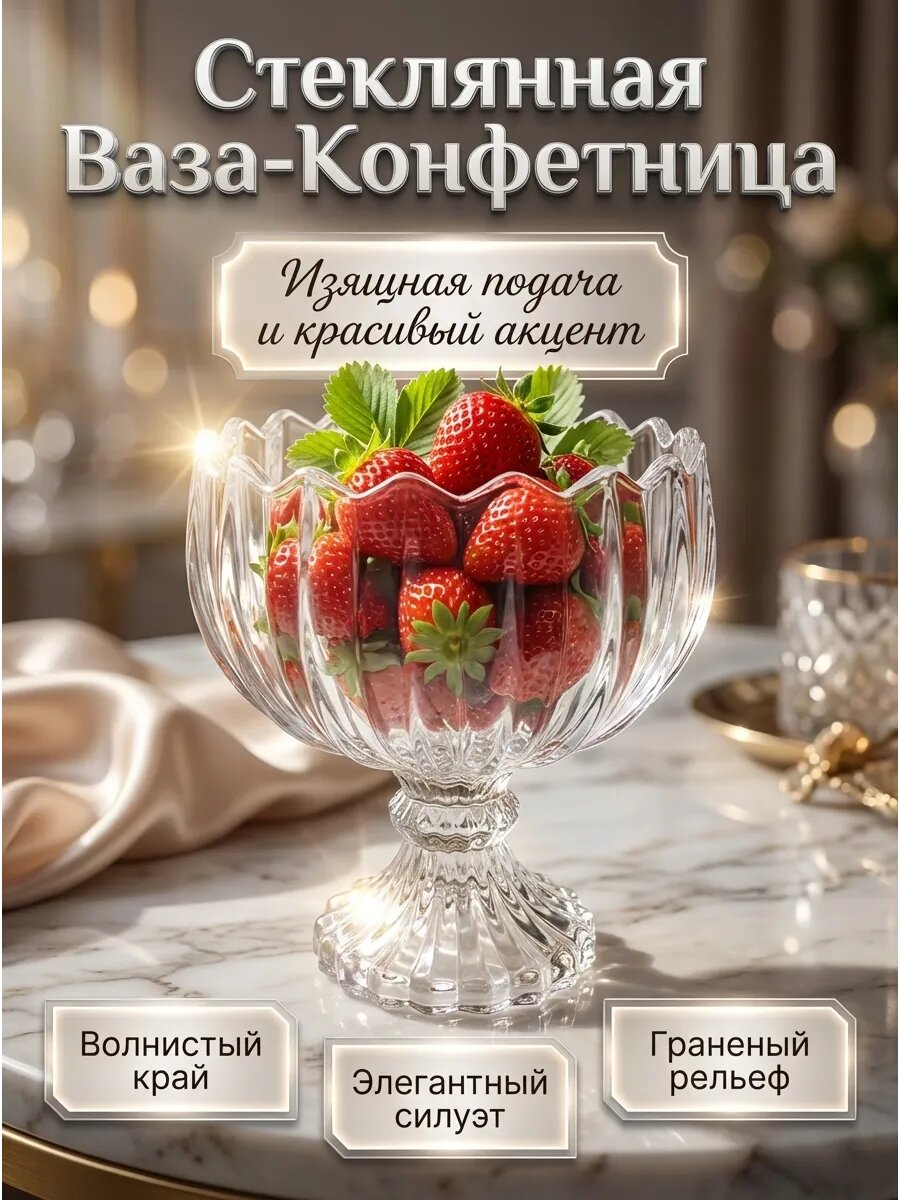 Ваза конфетница стекло подарочная красивая