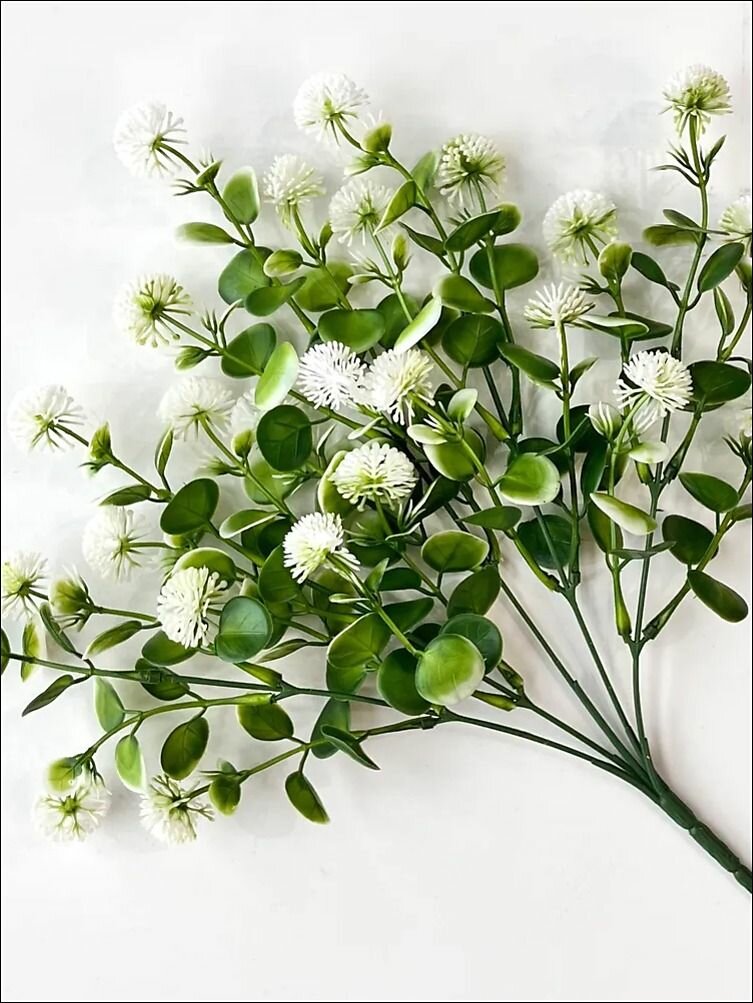 2 куста "Букет белой шаровидной декоративной зелени", 35 см, для декора, искусственные цветы, для кладбища