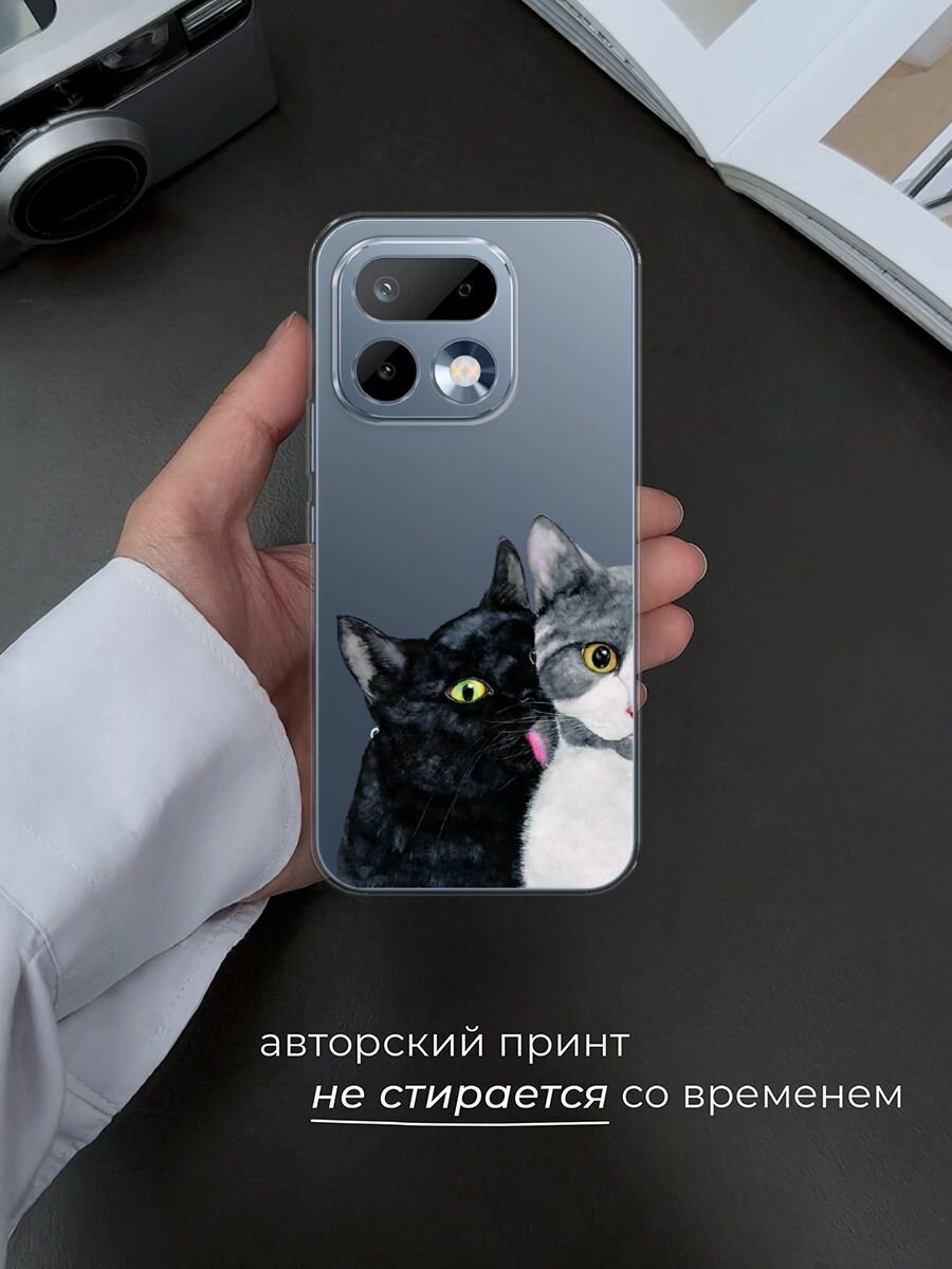 Чехол на Realme 16 Pro / Реалме 16 Про с принтом Кошачья любовь, прозрачный — фото 1