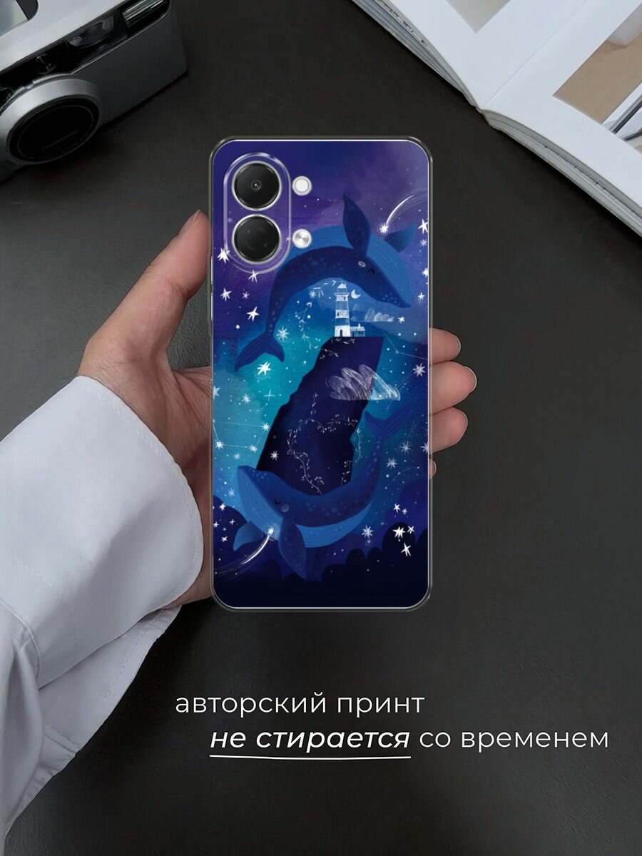 Чехол на Tecno Spark Go 3 / Текно Спарк Го 3 с принтом Ночные киты — фото 1