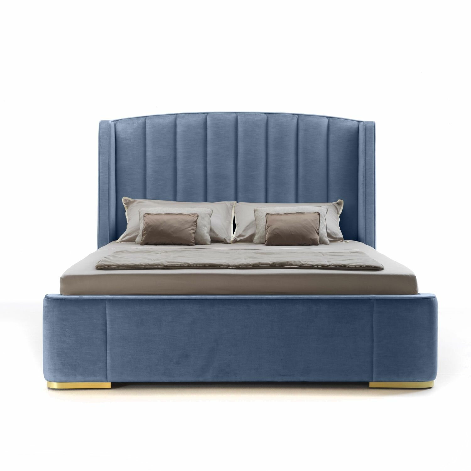 Двуспальная кровать Madison 160х200, высота изголовья 150 см, с подъемным механизмом и ящиком для белья, голубой