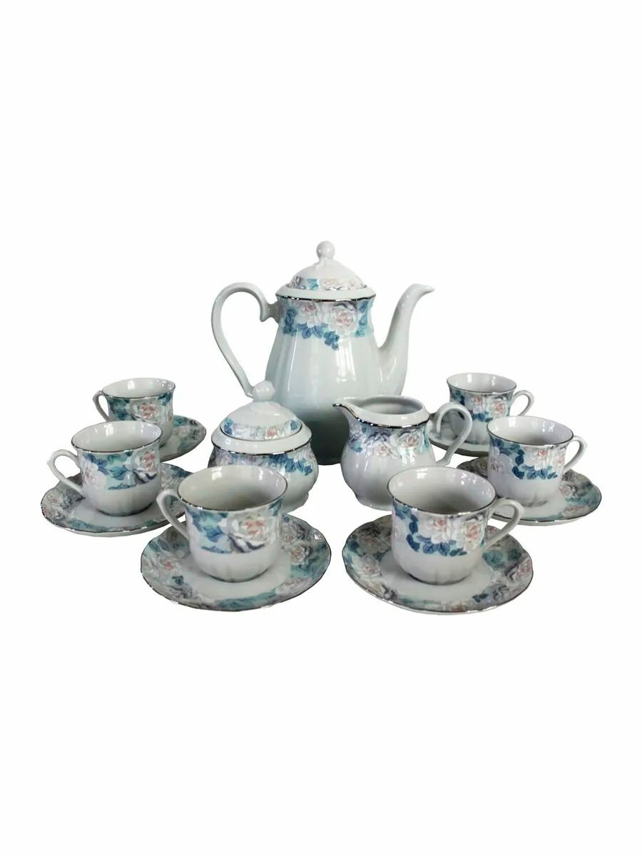 Кофейный сервиз 155мл на 6 перс "Роза" "Голубая роза, отводка платина"