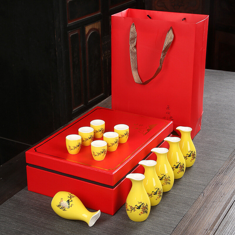 Керамический набор для вина для дистрибьюторов, 6 декантеров и 6 чашек в подарочной коробке, портативный диспенсер для вина, небольшая фляга для вина с функцией подогрева.