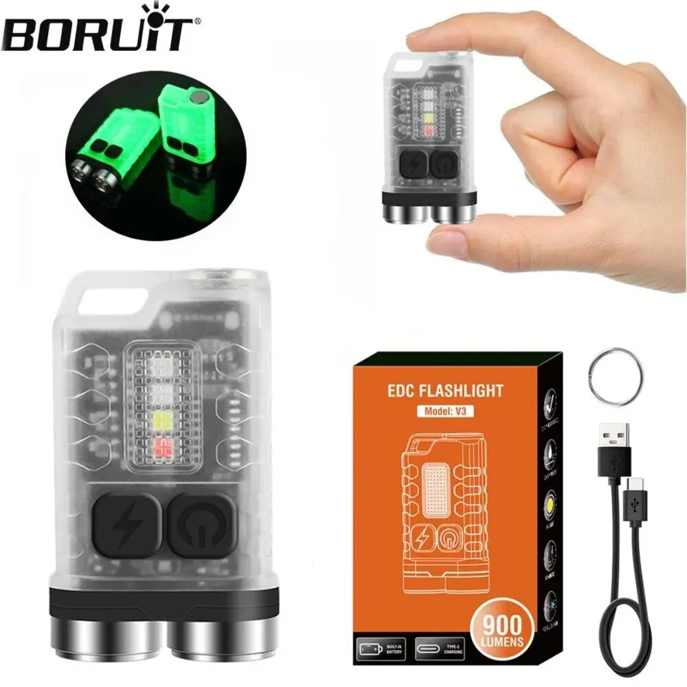 BORUIT V3 EDC Фонарь-прожектор 900 люмен Белый Светодиодный Миниатюрный Фонарик Влагозащита USB-зарядка