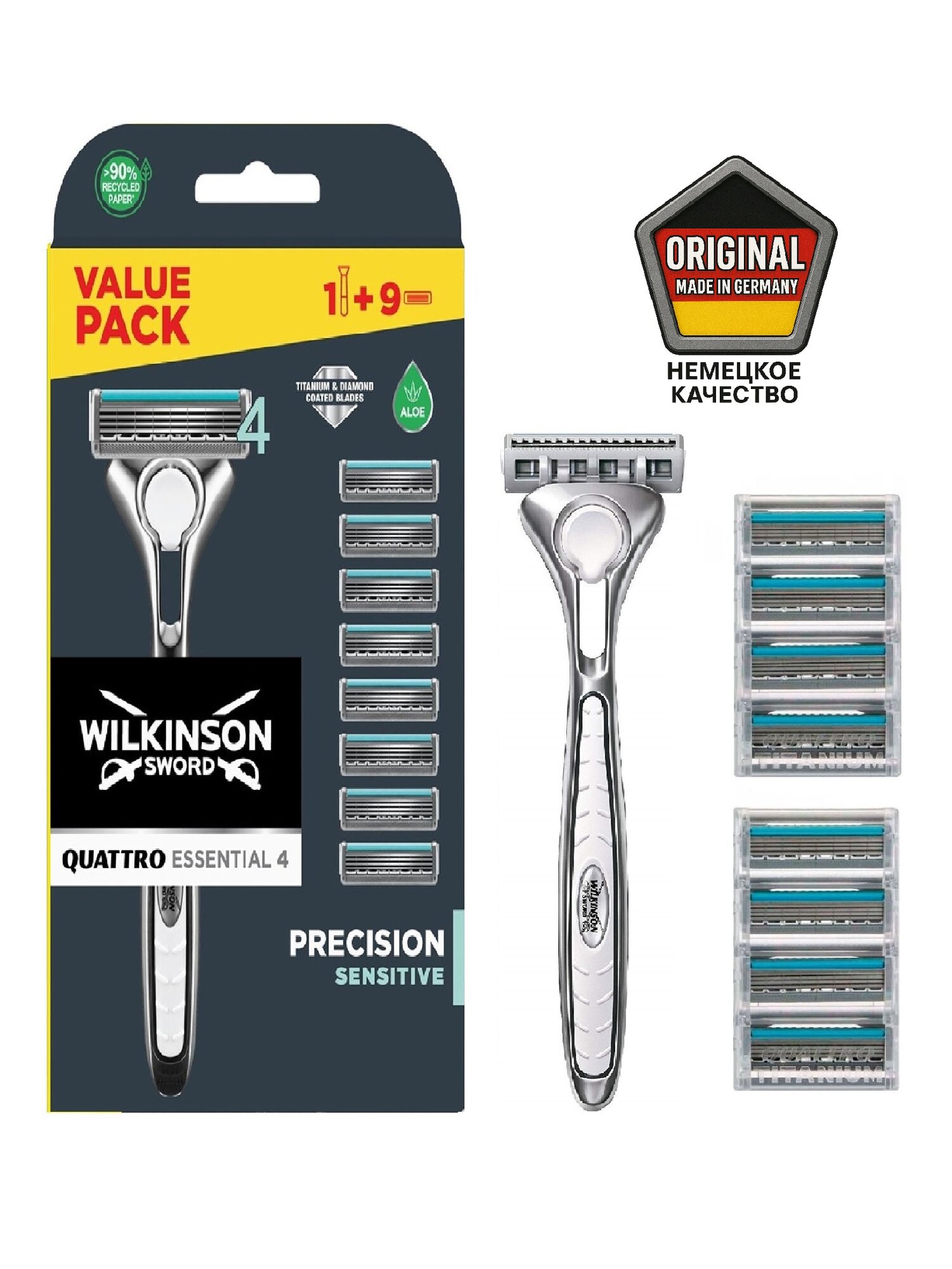 Wilkinson Sword Quattro Titanium PRECISION Бритвенный станок + 9 Кассет