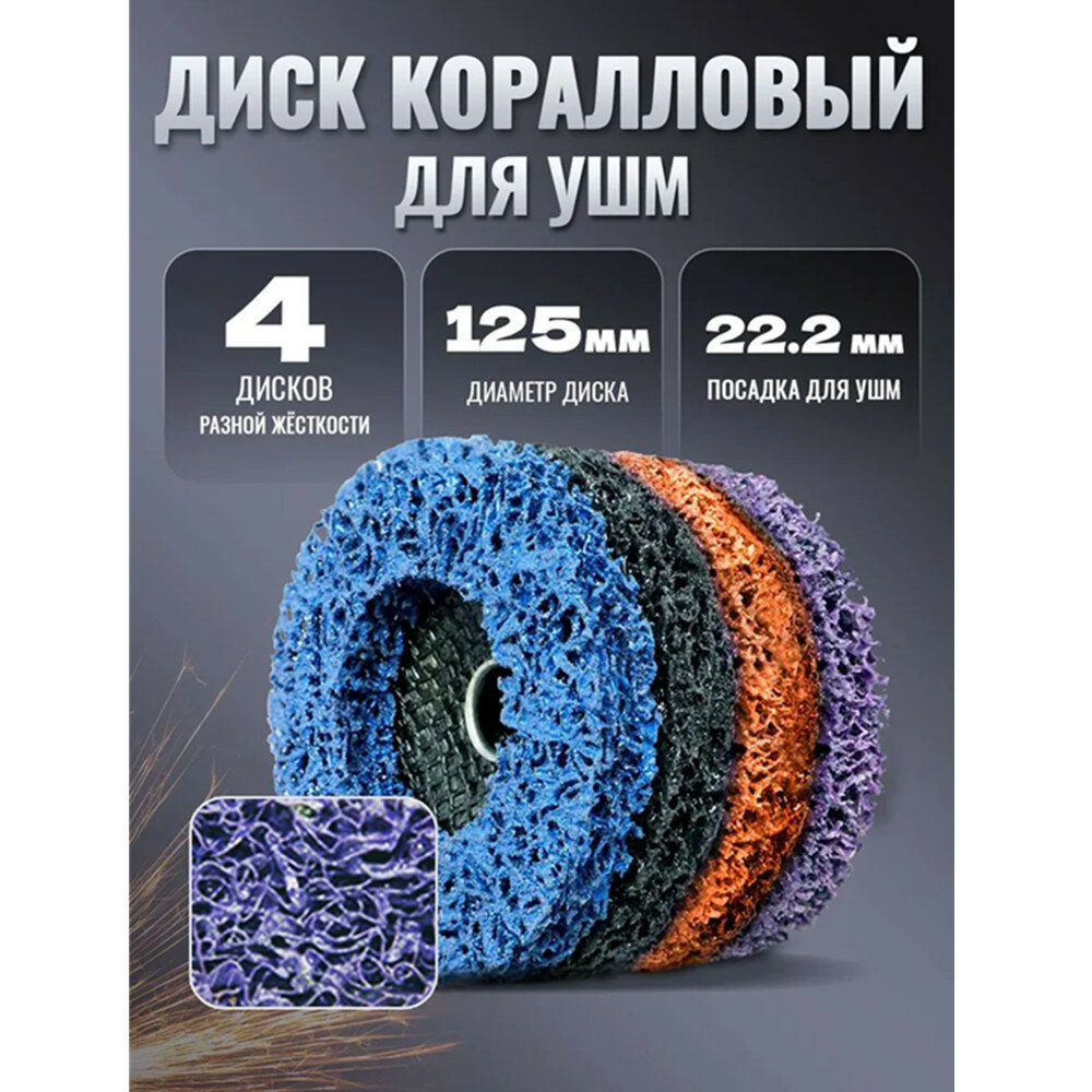 4 шт, Коралловые диски 125 круг зачистной для УШМ (4 цвета) диски для болгарки 125 по металлу