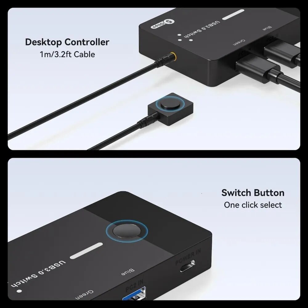 USB-концентратор с двумя входами USB3.0 и тремя USB3.0 портами, поддержка Type C, скорость до 5 Гбит/с — фото 1