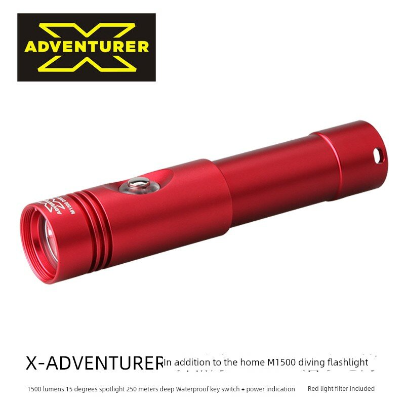 X-ADVENTURER M1500 Световой фонарь для свободного погружения в красном цвете, 250 м водонепроницаемость