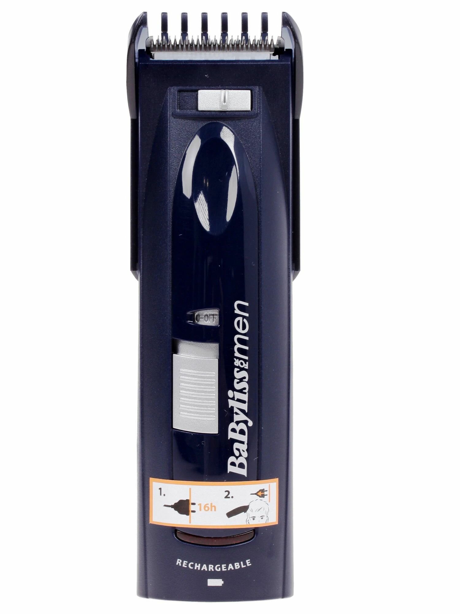 Машинка для стрижки BaByliss E696E, лезвия 39 мм из нержавеющей стали, 16 установок длины (4-34 мм), аккумулятор, 2 насадки, синий/чёрный — фото 1