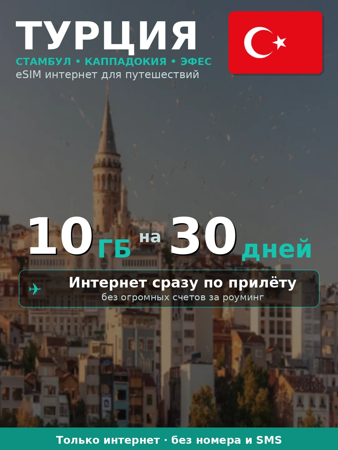 ESIM Турция — мобильный интернет 10 ГБ на 30 дней | виртуальная SIM-карта для путешествий