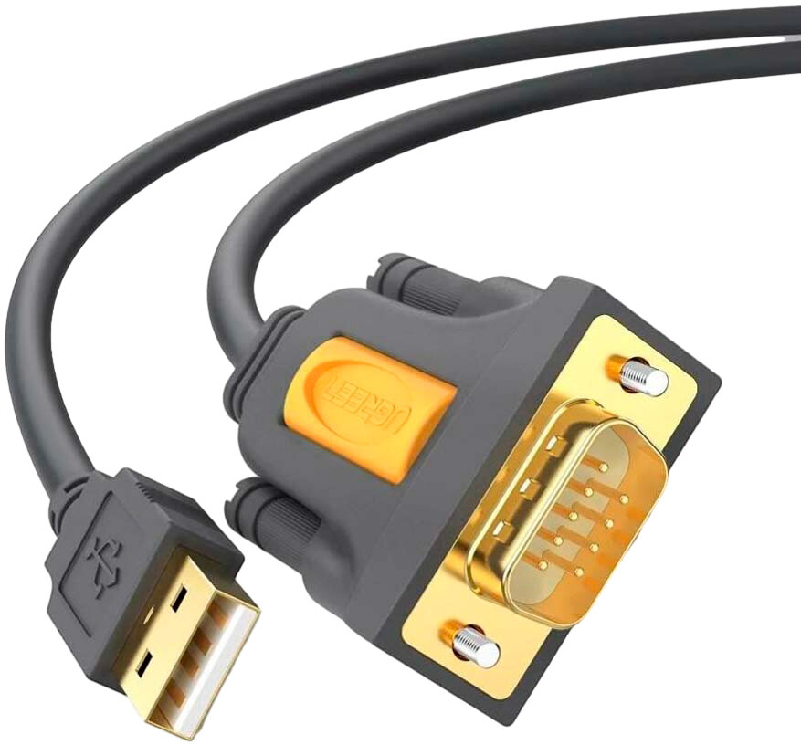 Кабель UGREEN CR104, DB9 (f) (прямой) - USB 2.0 A (f) (прямой), GOLD , ферритовый фильтр , круглое, 1.5м, серый (20211)