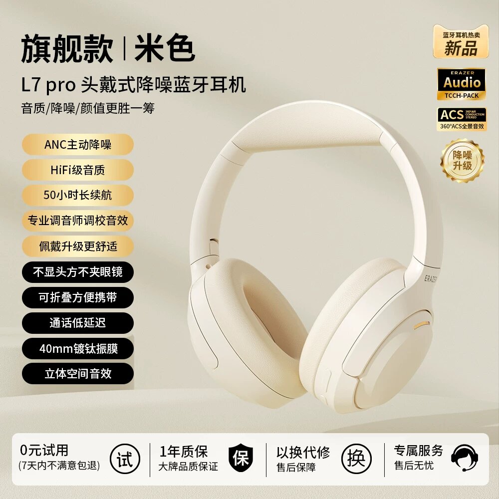 Бежевые беспроводные наушники L7 Pro с активным шумоподавлением, Hi-Fi звуком и 50-часовым аккумулятором