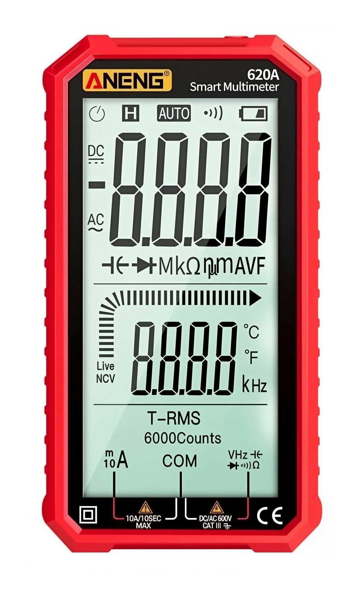 Цифровой мультиметр ANENG 620A, противоударный, силиконовый корпус, подсветка, фонарик