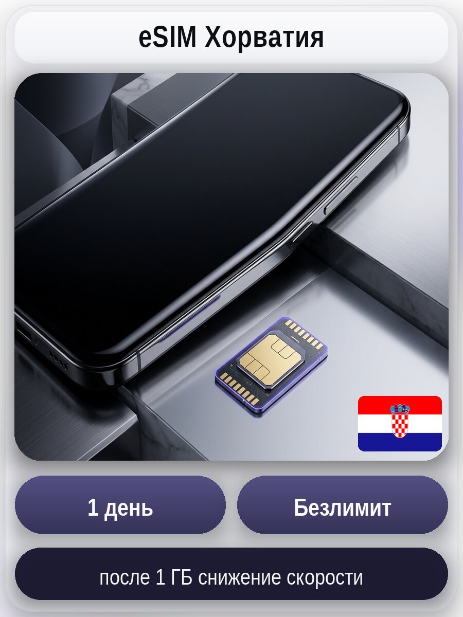 ESIM для мобильного интернета: безлимит на 1 день | Хорватия | Виртуальная СИМ-карта